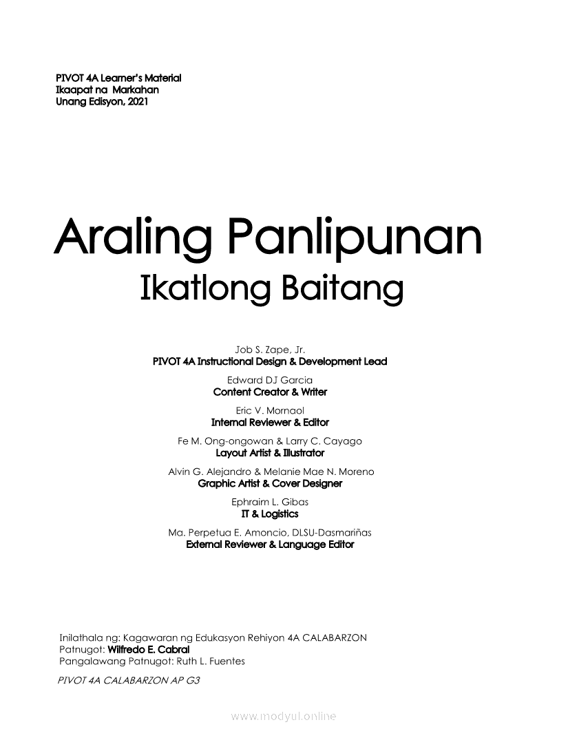 Araling Panlipunan 3 Module Quarter 4 Grade 3 Modules Araling Panlipunan 3 Module Quarter 4 Grade 3 Modules